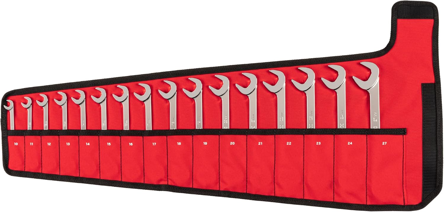 TEKTON Angle Head Open End Wrench Set with Pouch, 16-Piece (10-27 mm ...