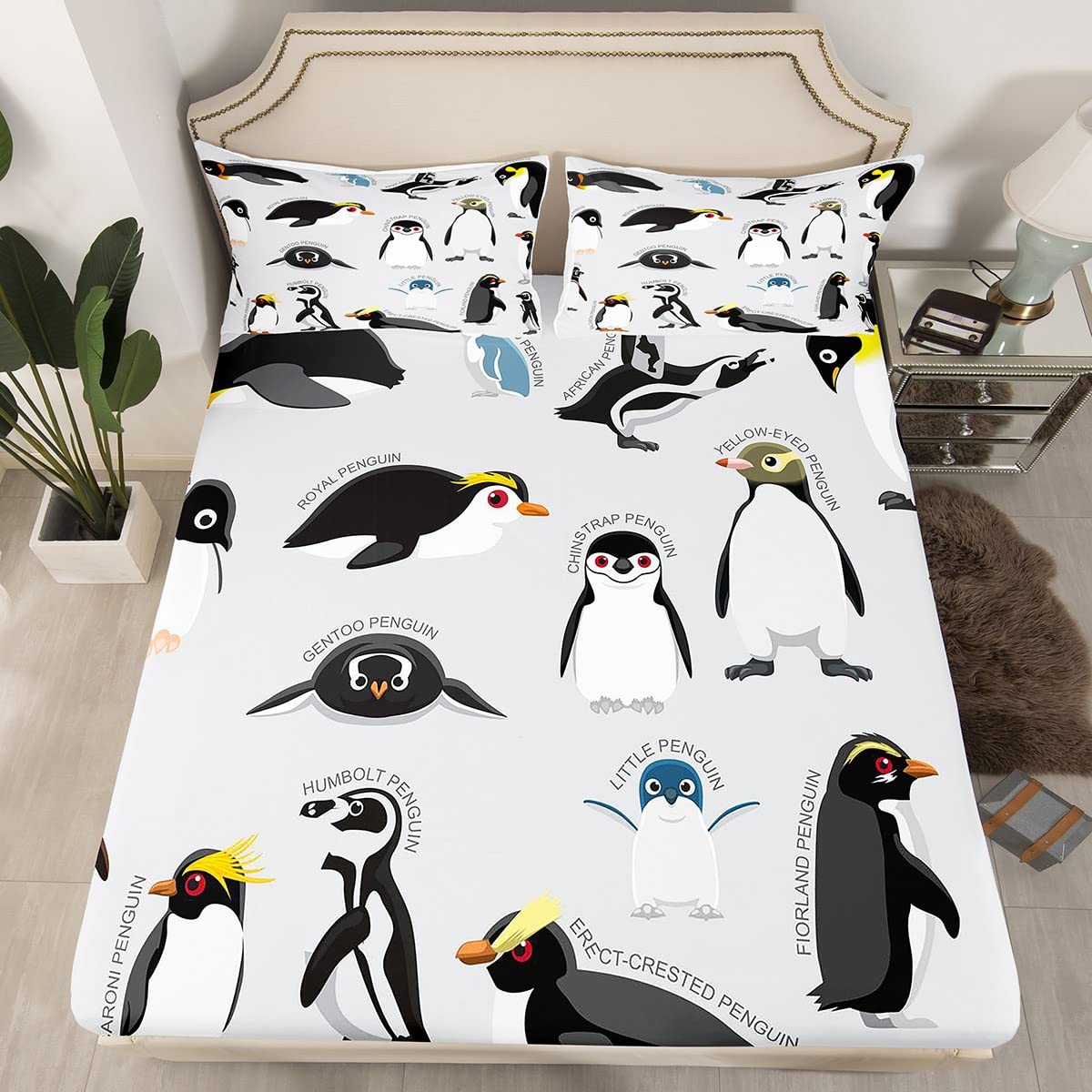 Amazon.com: Erosebridal Penguin Bed Sheets Twin Size,Black White ...