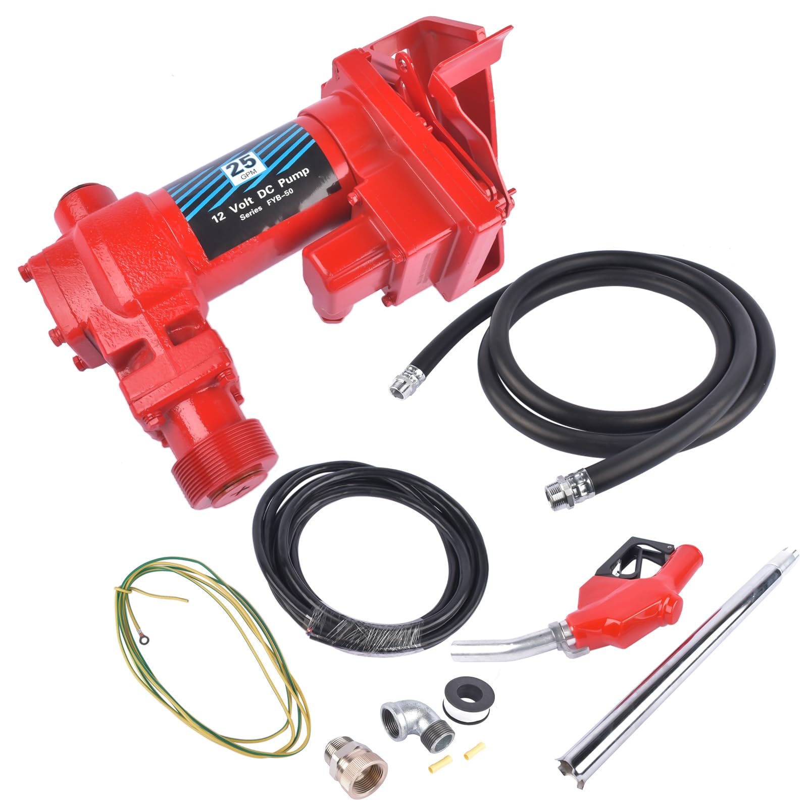 Snapklik.com : Red 12V Fuel Transfer Pump 50amp Fuse w/Automatic Nozzle ...