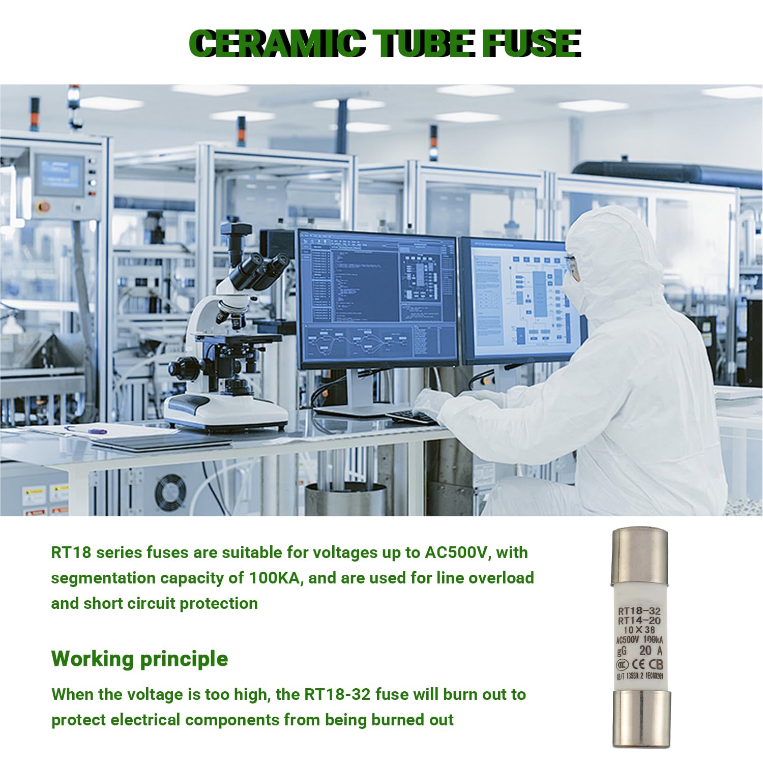 SIGANDG 20A 500V Ceramic Tube Fuse RT18-32 10x38mm Cylindrical High ...