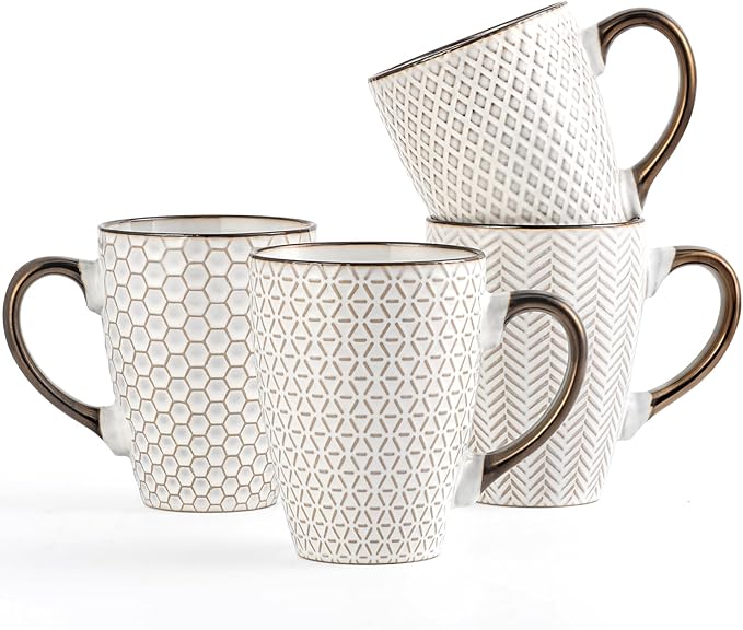 Amazon.com: Anmula Coffee Mug Set of 4, 16 Oz Ceramic Embossment Coffee ...