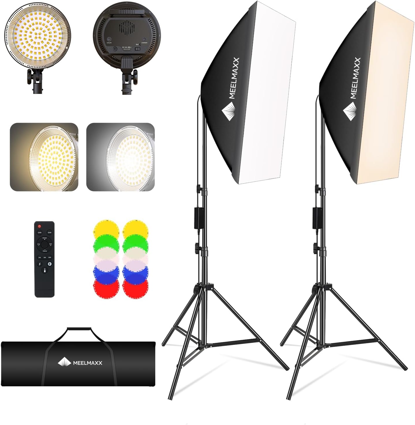 Amazon.com : MEELMAXX Softbox Photography Lighting Kit, 2Pcs 25" x 28 ...