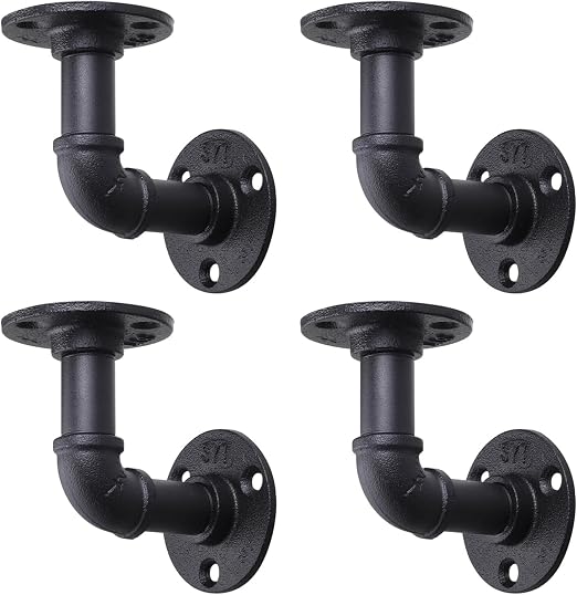 4 Pack Industrial Pipe Shelf Brackets, Black Floating Pipe Brackets ...