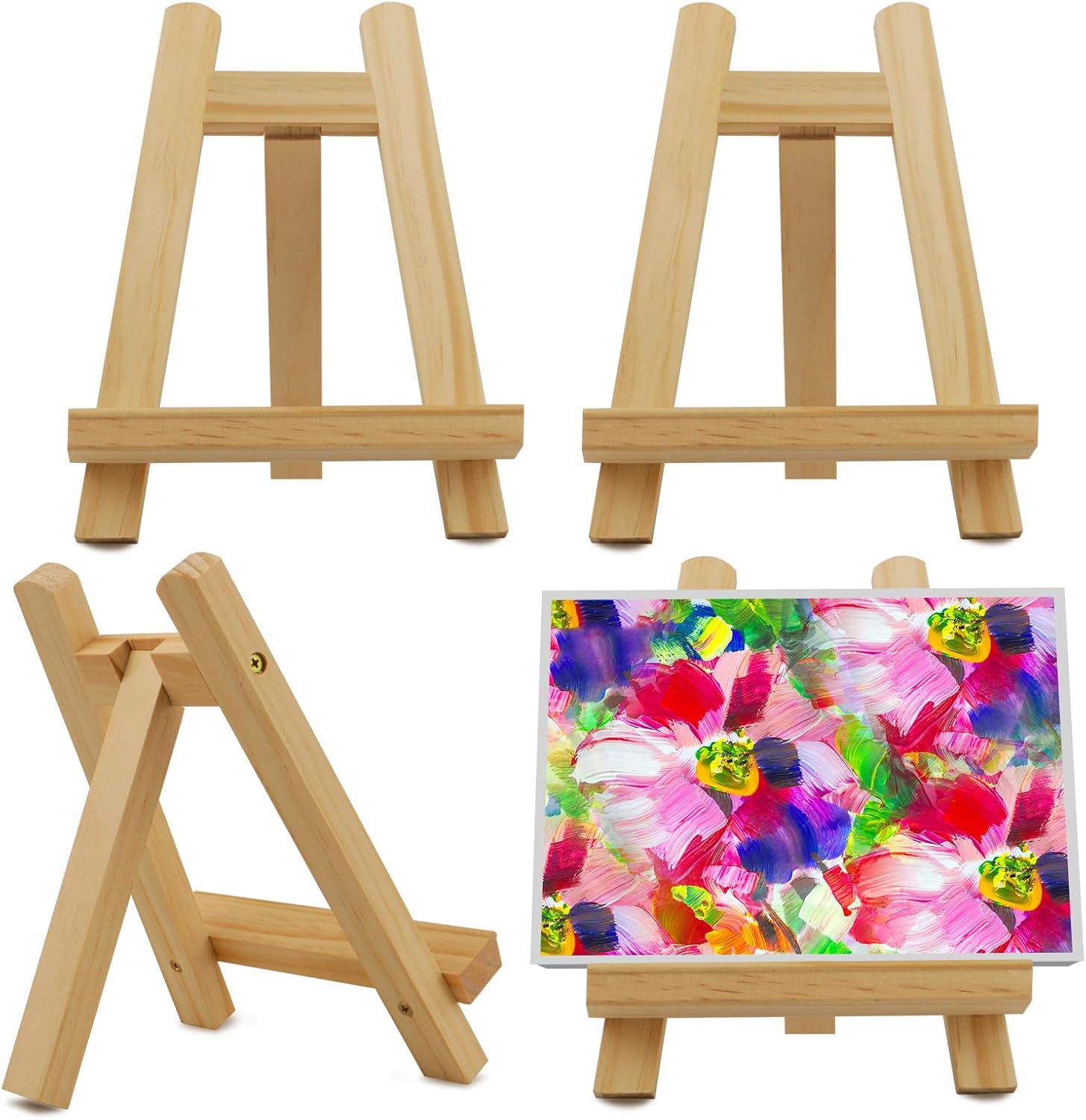 4 PCS Wooden Easel 15 x 20cm Table Top Mini Wood Artist A-Frame Easels ...