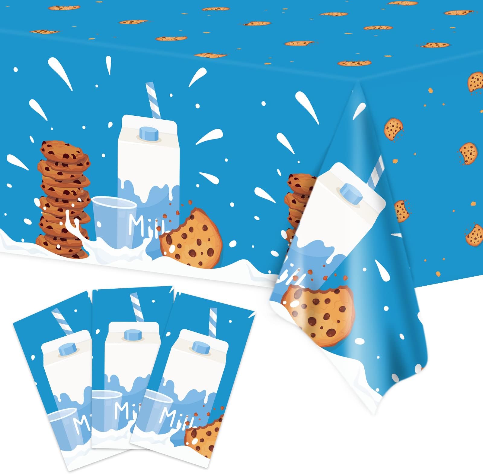 Amazon.com: chiazllta 3pcs Milk and Cookies Party Tablecloth Supplies ...