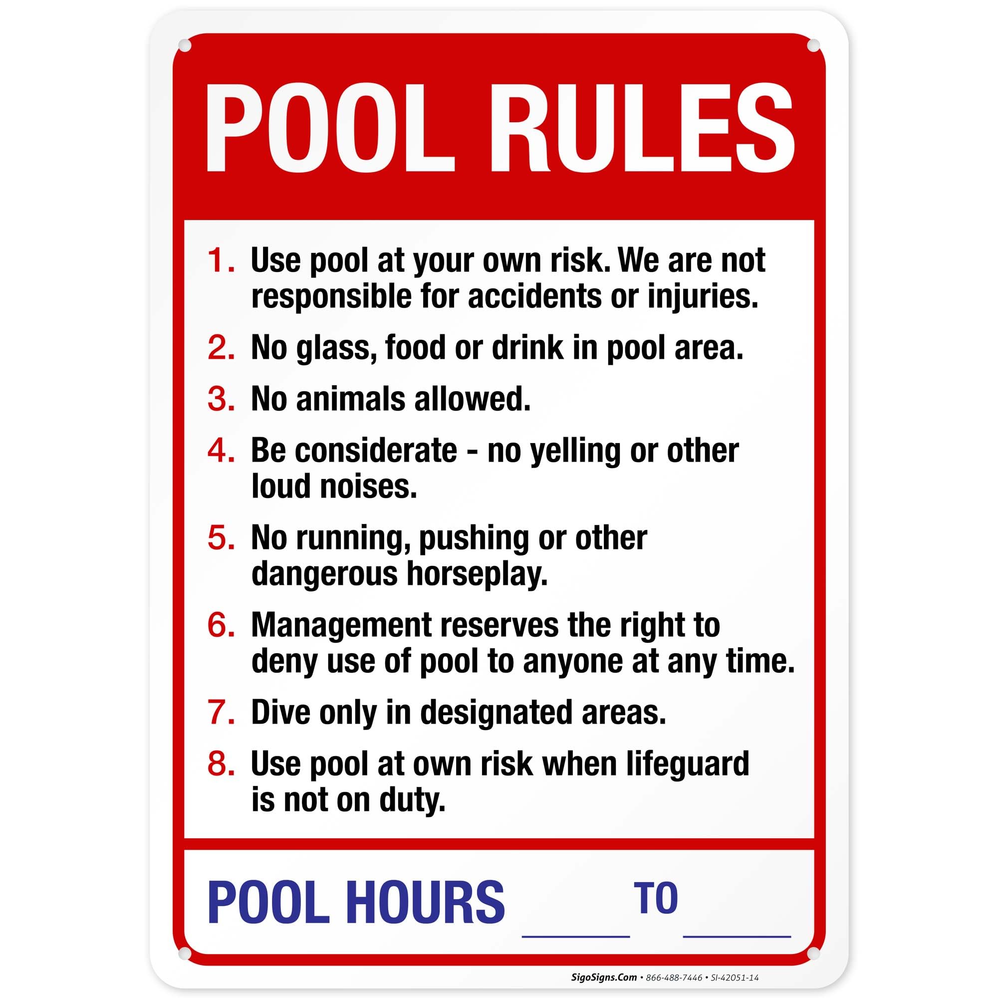 Pool Rules Sign Red Pool Sign 10x14 Inches Rust Free | Desertcart South ...