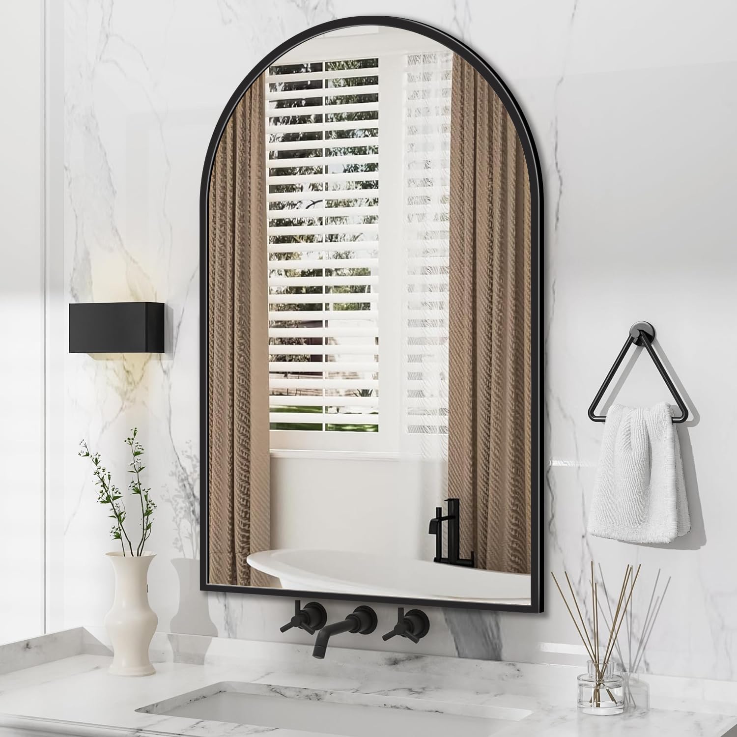 Amazon.com: VooBang Arched Wall Mirror, 24x36 inch Arch Bathroom Mirror ...