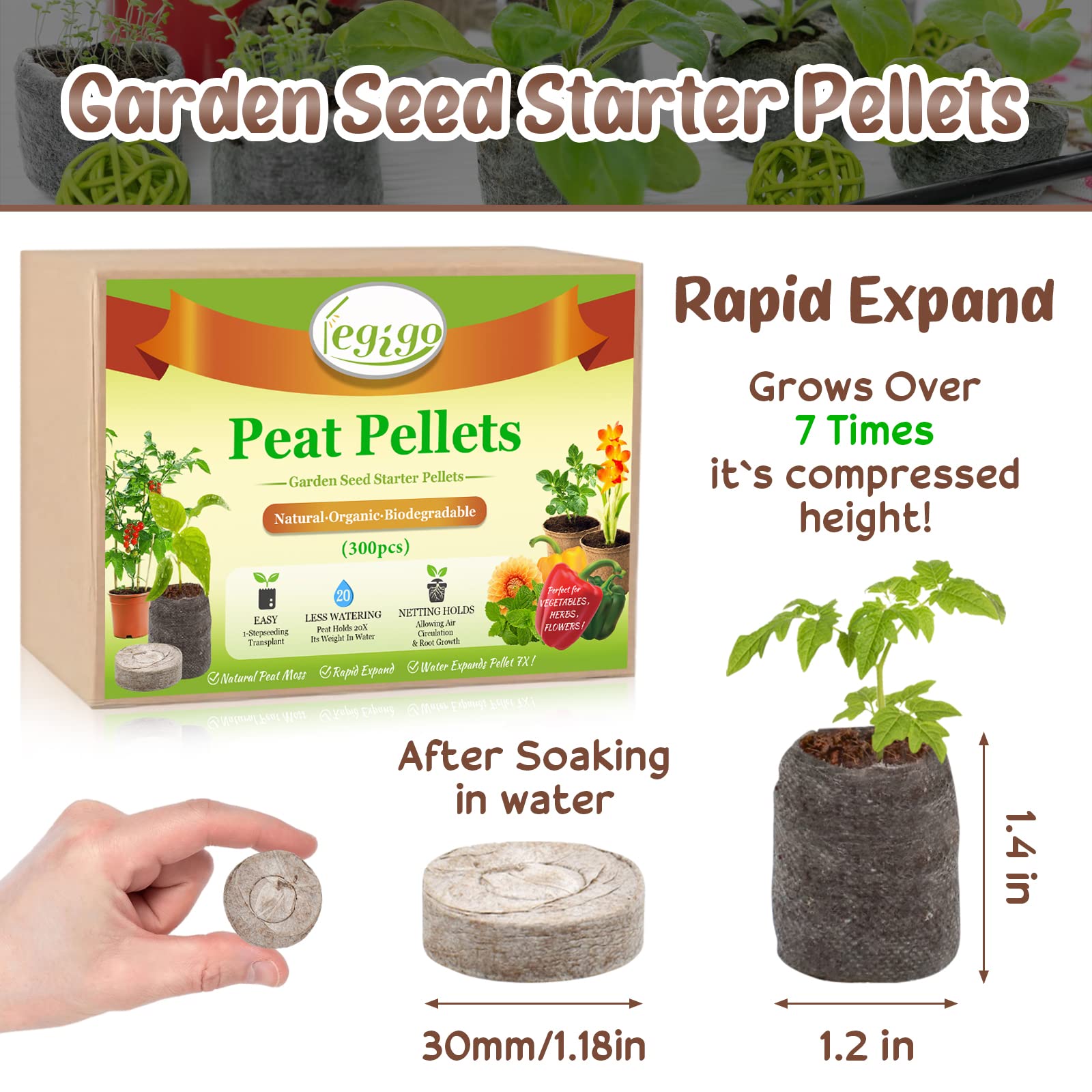 Snapklik.com : 300 Pcs 30mm Peat Pellets Starter Pods, Compressed ...