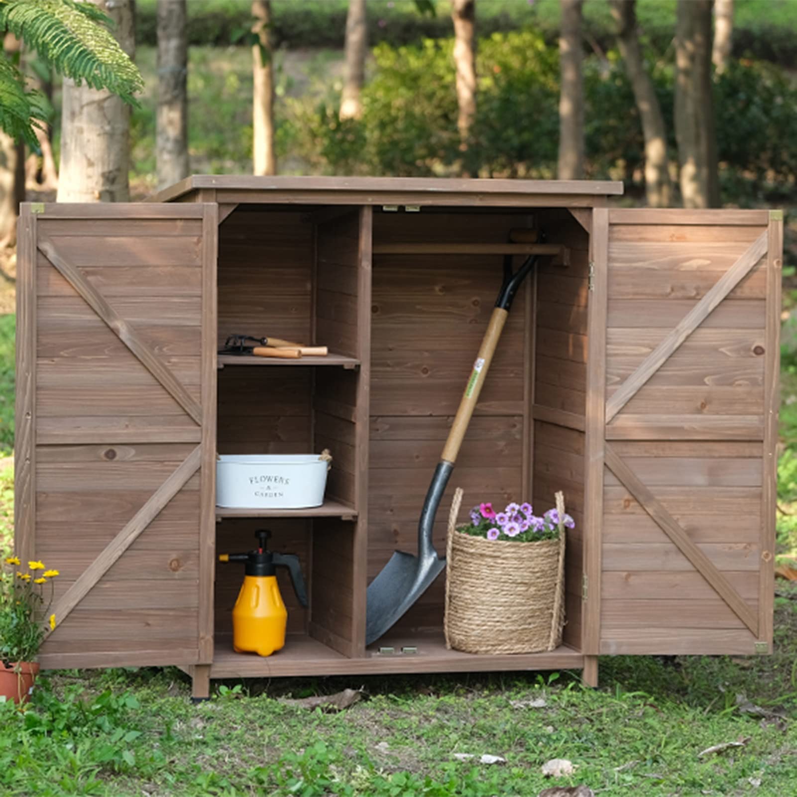 Cedar Outdoor Storage Cabinet Leisure Season Cedar Wooden Heavy Duty