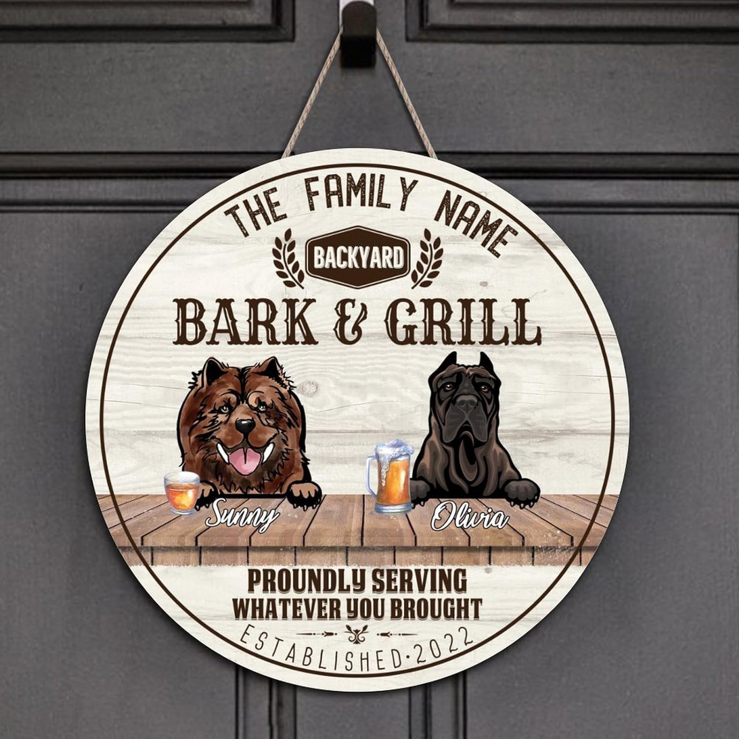 Welcome Sign Custom Chow Chow & Presa Canario Name Round Wood Sign ...