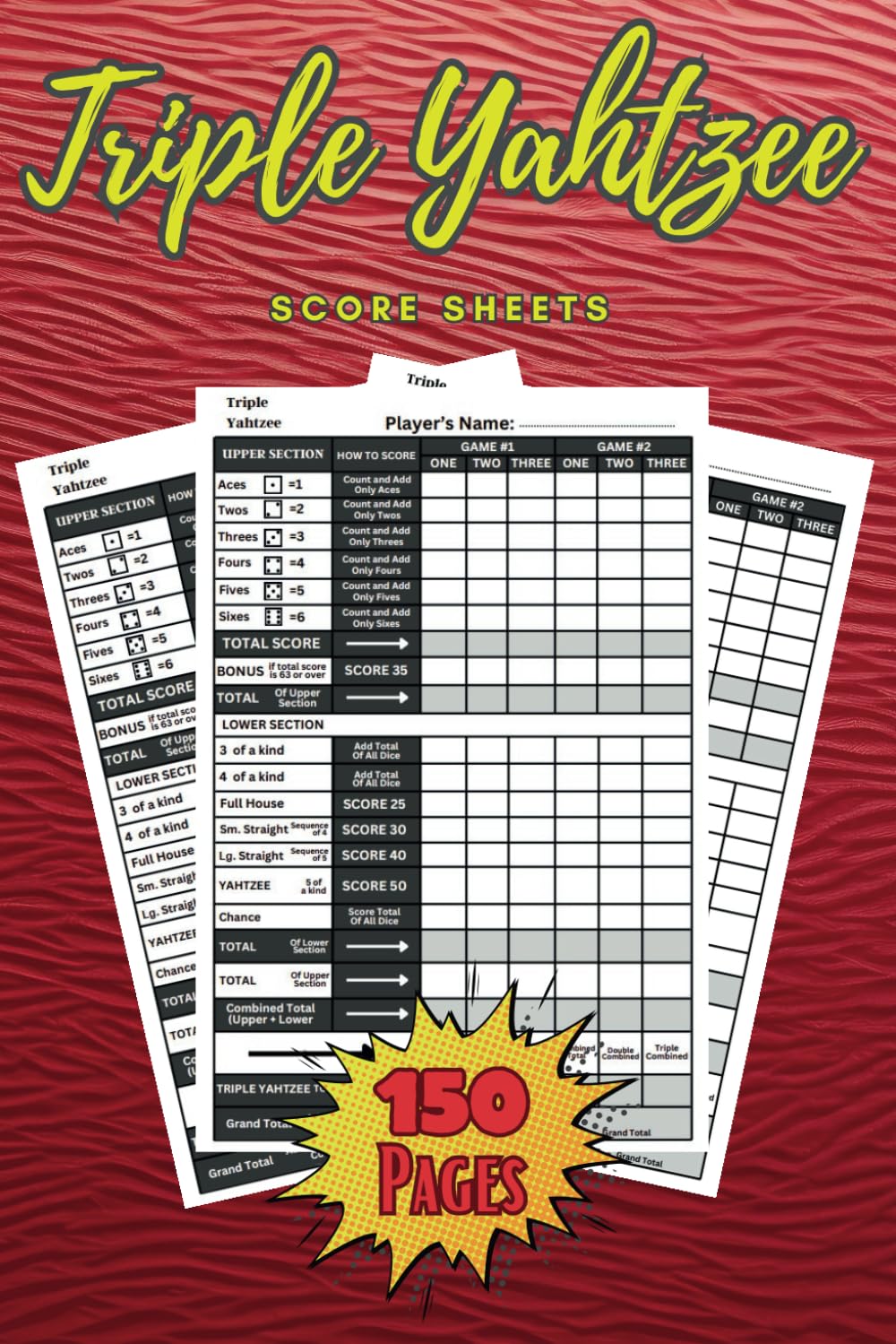 Triple Yahtzee Score Sheets: Triple Yahtzee Score Book with 6 x 9 ...