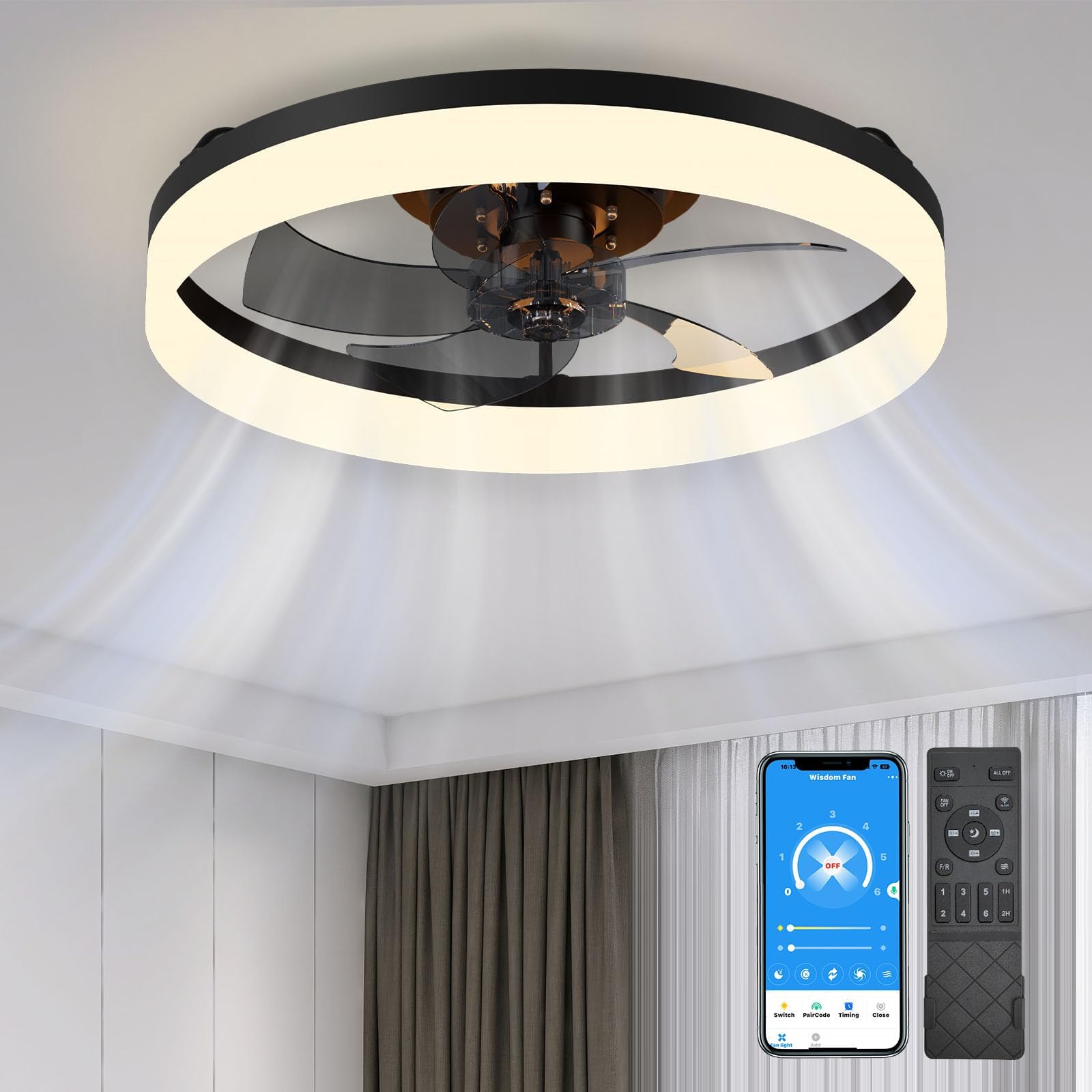 GQR Ceiling Fans with Lights 19.7in, Low Profile Ceiling Fan Flush ...