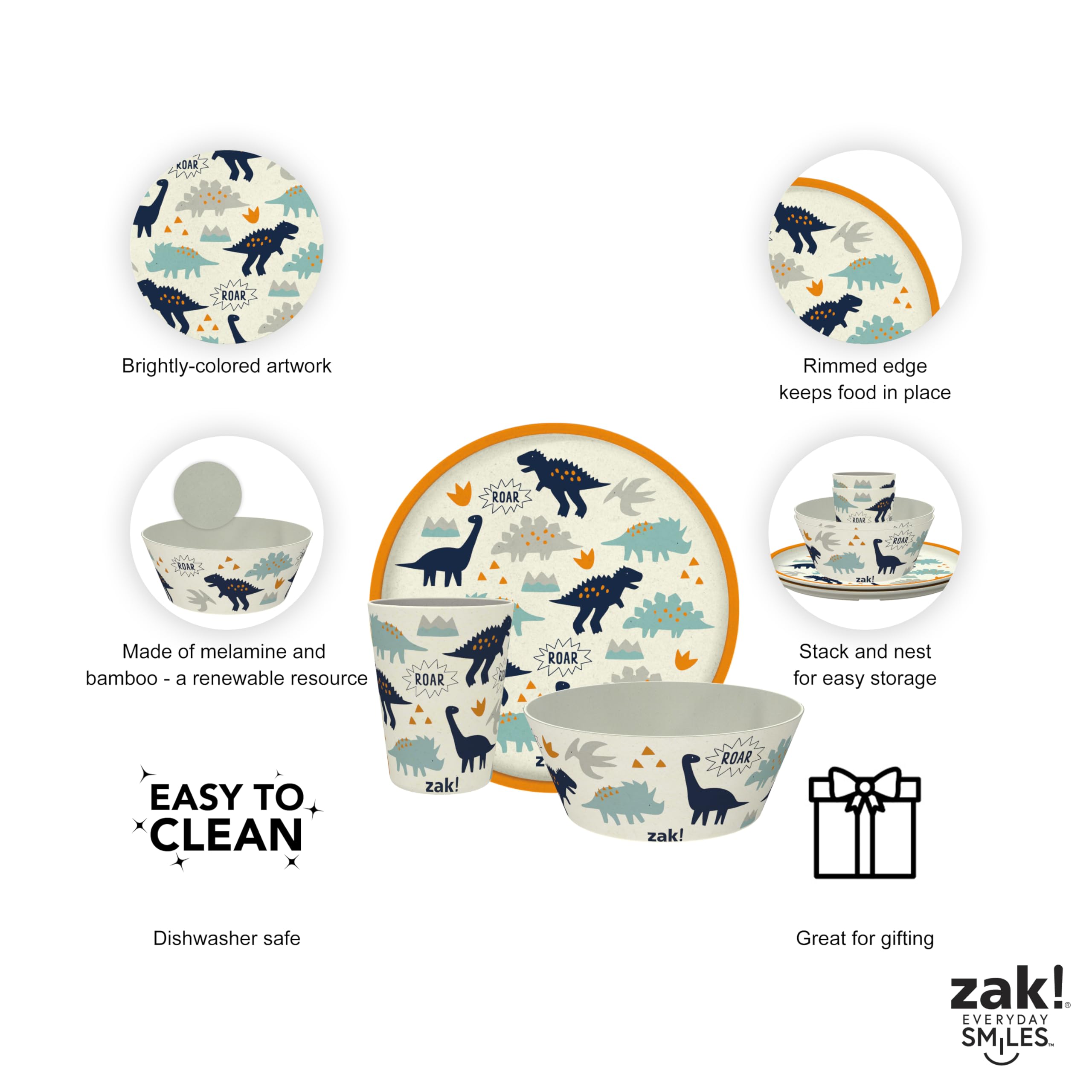 Snapklik.com : Zak Designs Kids Dinnerware Set 3 Pieces, Durable And ...