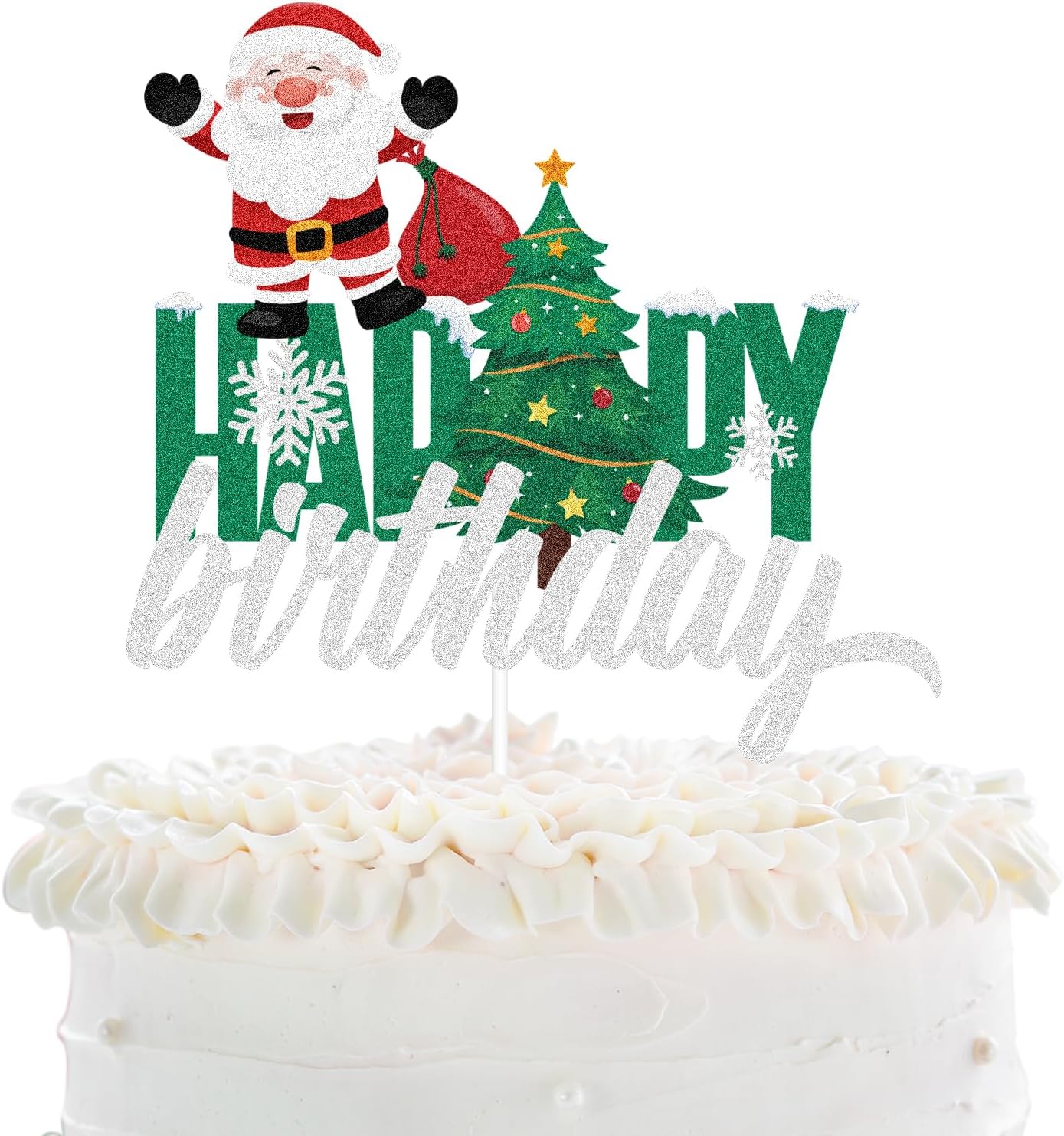 Amazon.com: Merry Christmas Happy Birthday Cake Topper - Winter ...