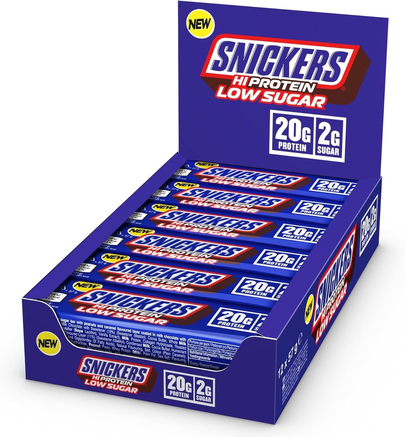 Snickers Hi Protein/Low Sugar Protein Bar Box of 12 x 57g : Amazon.co ...