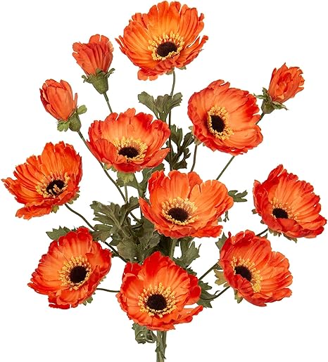 Amazon.com: 28.3" Orange Artificial Flowers Poppy Flowers 3Pcs Silk ...