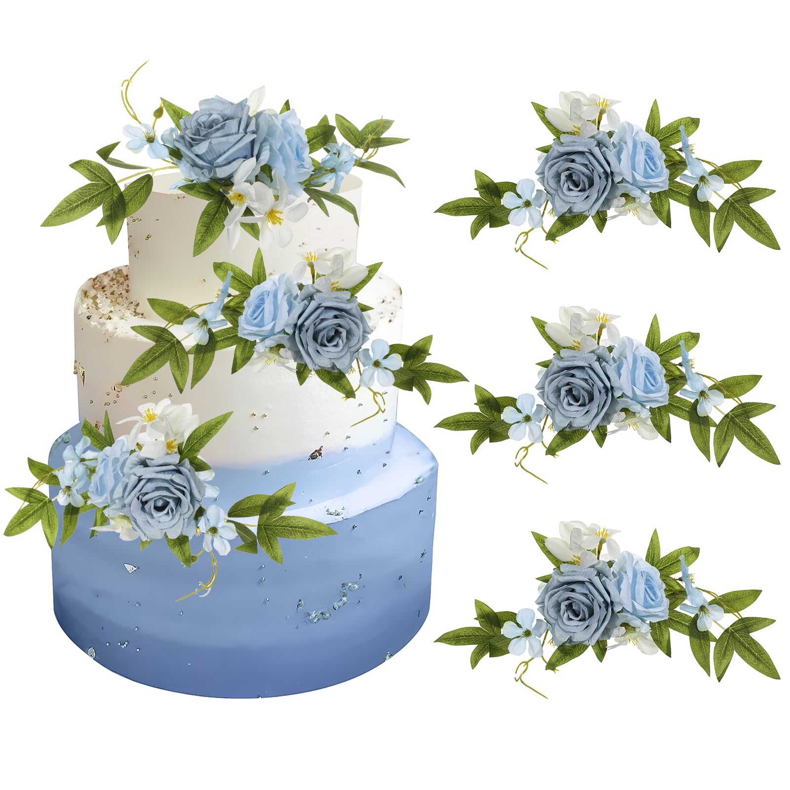 Amazon.com: RAYNAG 3 Pieces Rustic Wedding Cake Topper Blue Flowers ...