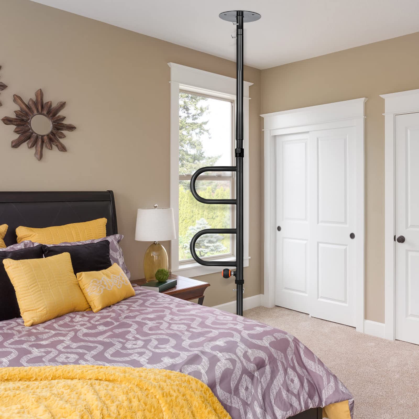 Black Floor to Ceiling Grab Bar, Adjustable Height Elderly Tension ...