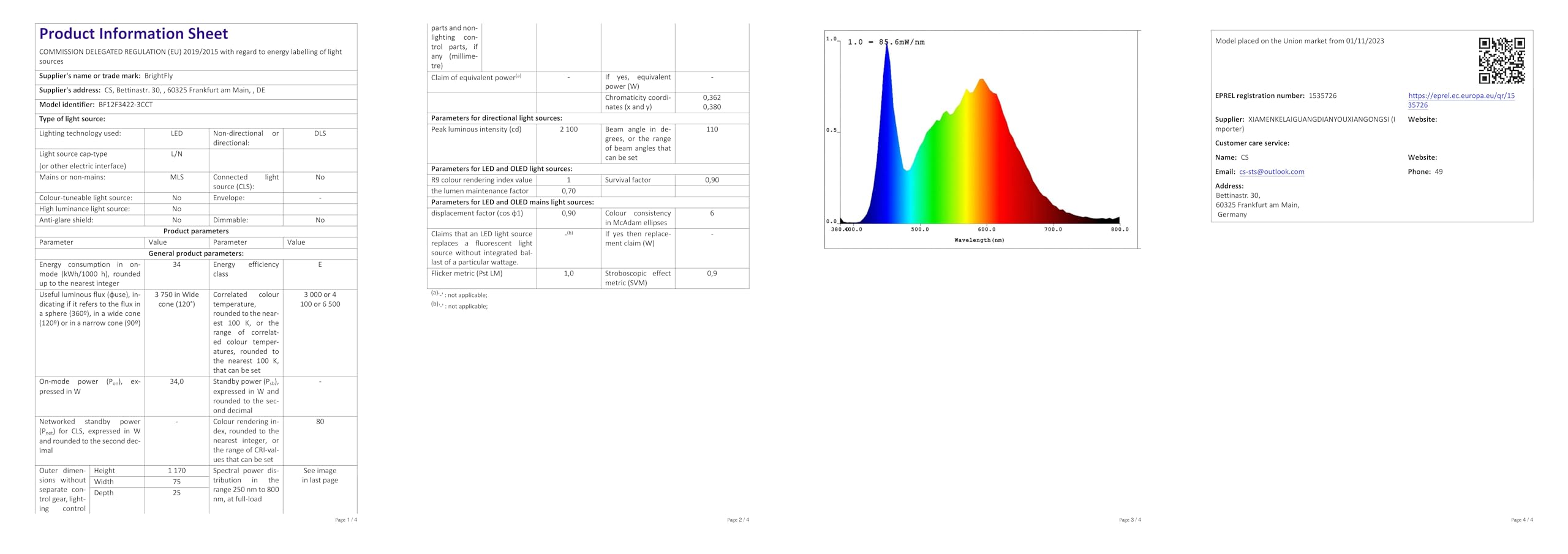 Barrina LED Batten Light 2FT/55cm, 20W 2200lm, 3000K/4000K/6500K Color ...