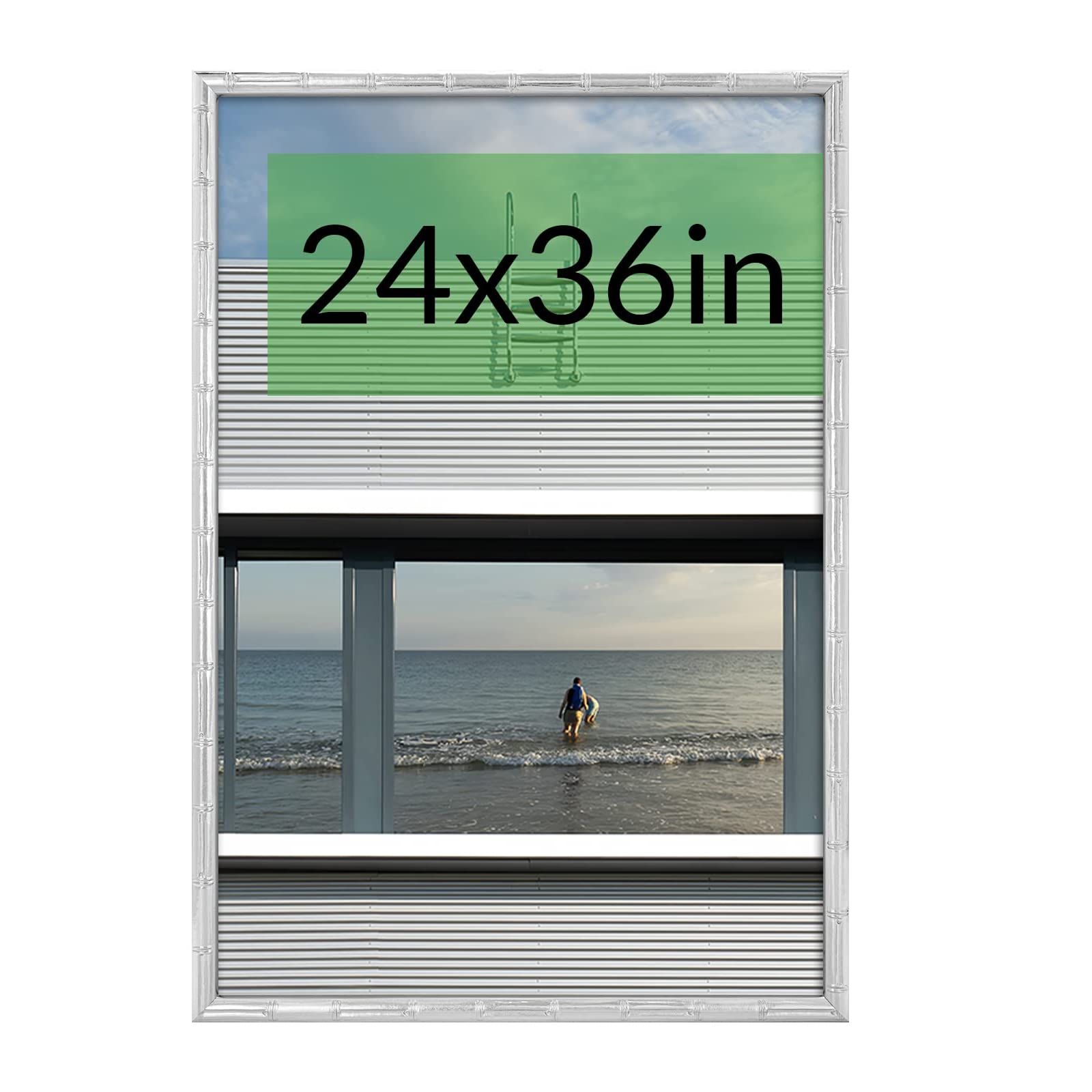 24x36 Picture Frame, Silver Poster Frame, Bamboo Design Natural Gallery ...