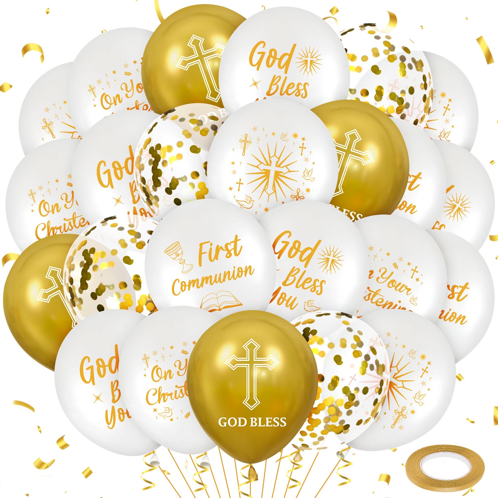 Amazon.com: 60Pcs Baptism First Communion Balloons White God Baptism ...