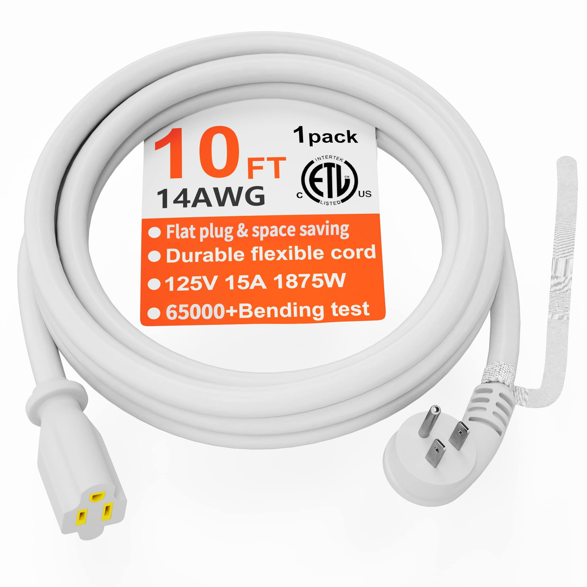Snapklik.com : HUANCHAIN 14 Gauge 10 FT Flat Plug Extension Cord White ...