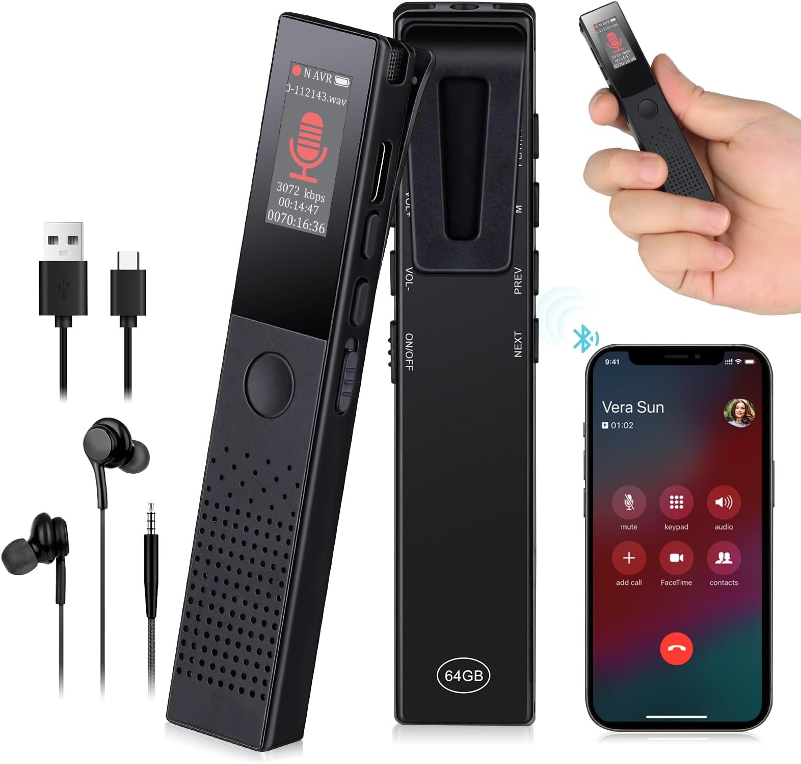 Amazon.com: 64GB Digital Voice Recorder with Playback: Voice Activated ...