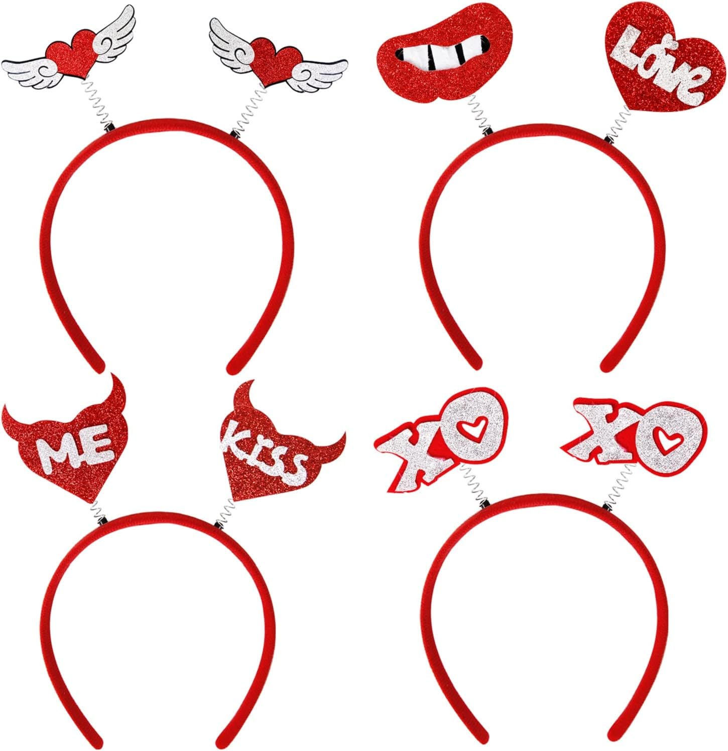 Amazon.com: Townus 4pcs Valentine's Day Headbands Glitter Red Heart ...