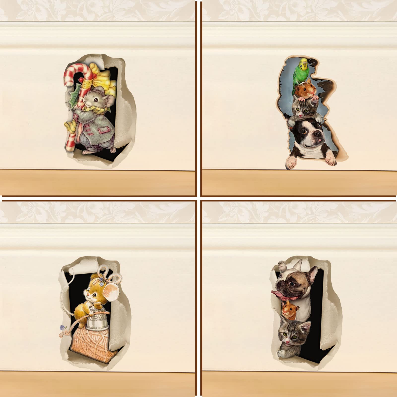 Amazon.com: Cute Animals in Hole Wall Decals Cartoon Mouse Hole Sticker ...