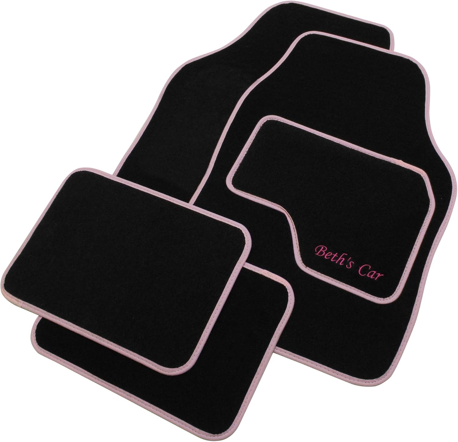 JVL Personalised Universal Black Carpet Car Mat Set with Pink ...