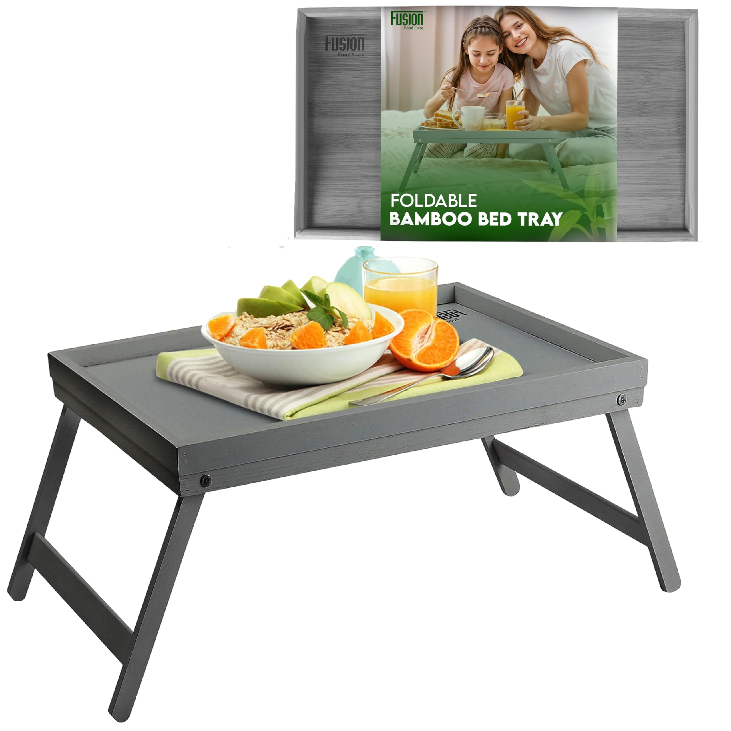 Fusion Food Care Bamboo Bed Tray Table With Foldable Legs & High Edges ...