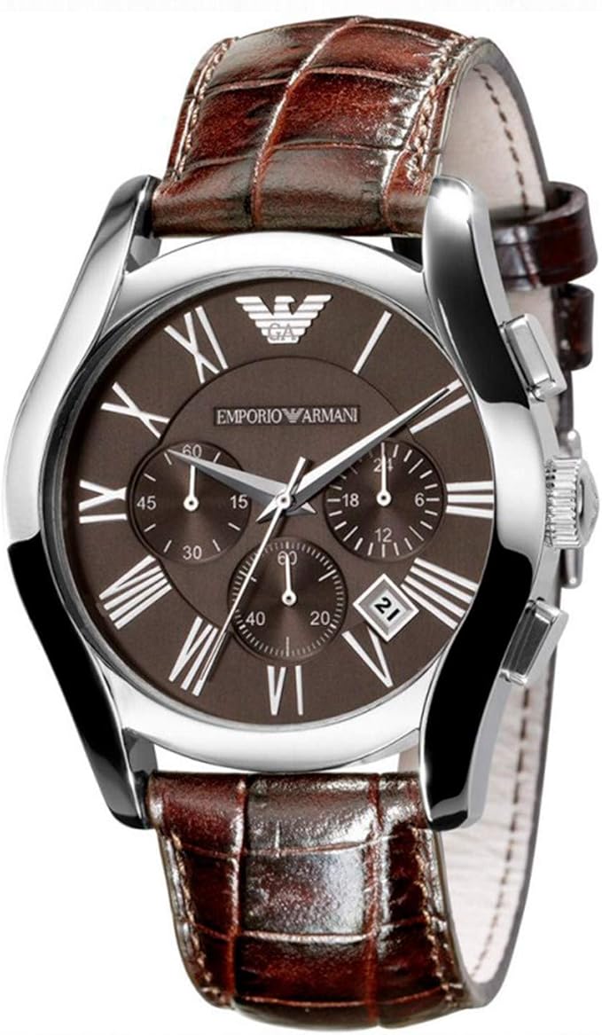 Emporio Armani Gents Chronograph Dark Brown Leather Strap Watch ...
