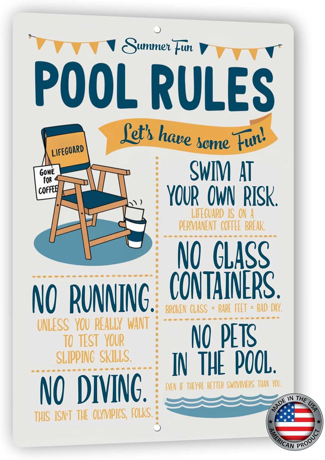 Amazon.com: 8x12 Funny Pool Rules Sign - 'Summer Fun' with Playful ...