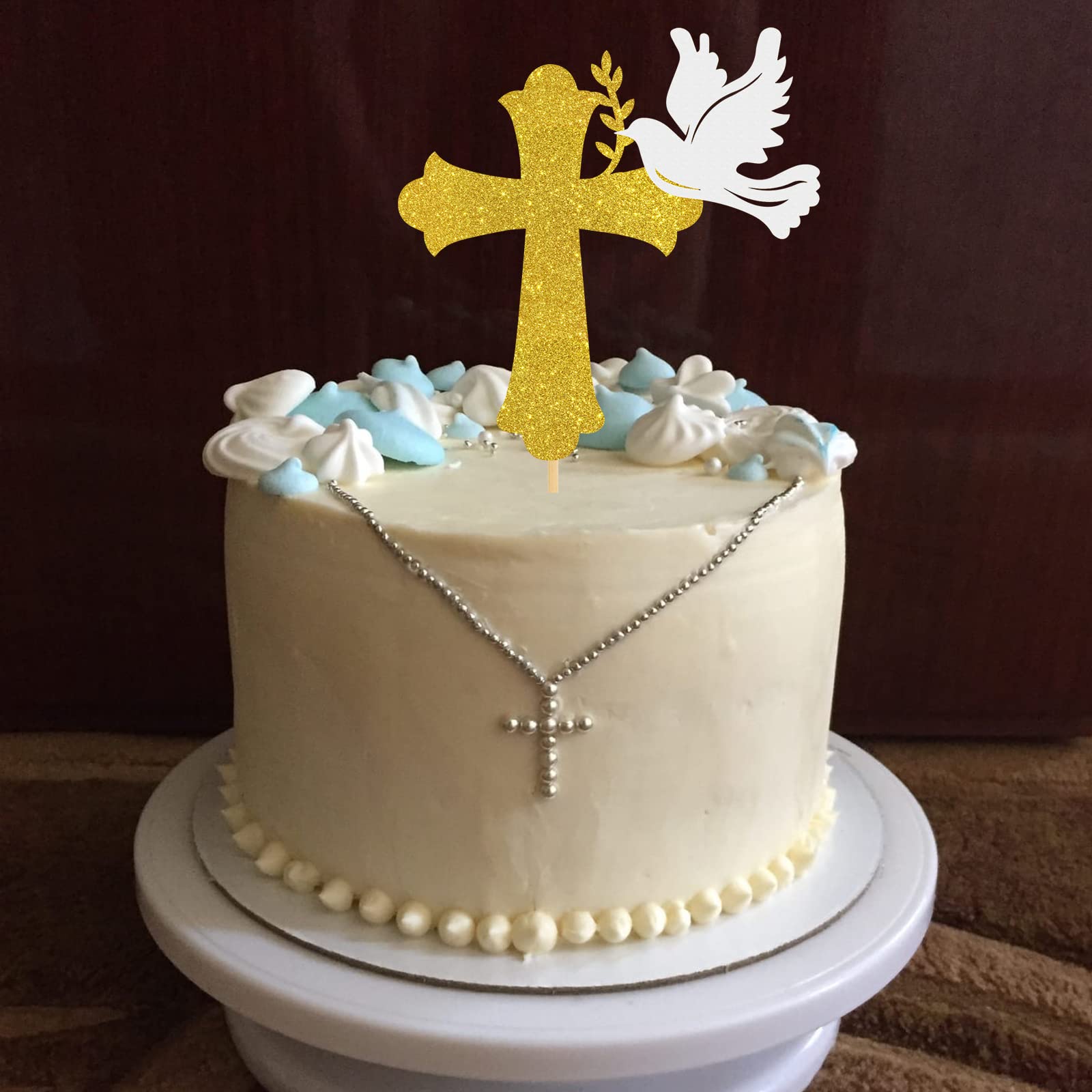 Snapklik.com : Gold Glitter Cross Cake Topper, Pigeon Cross Cake Decor ...