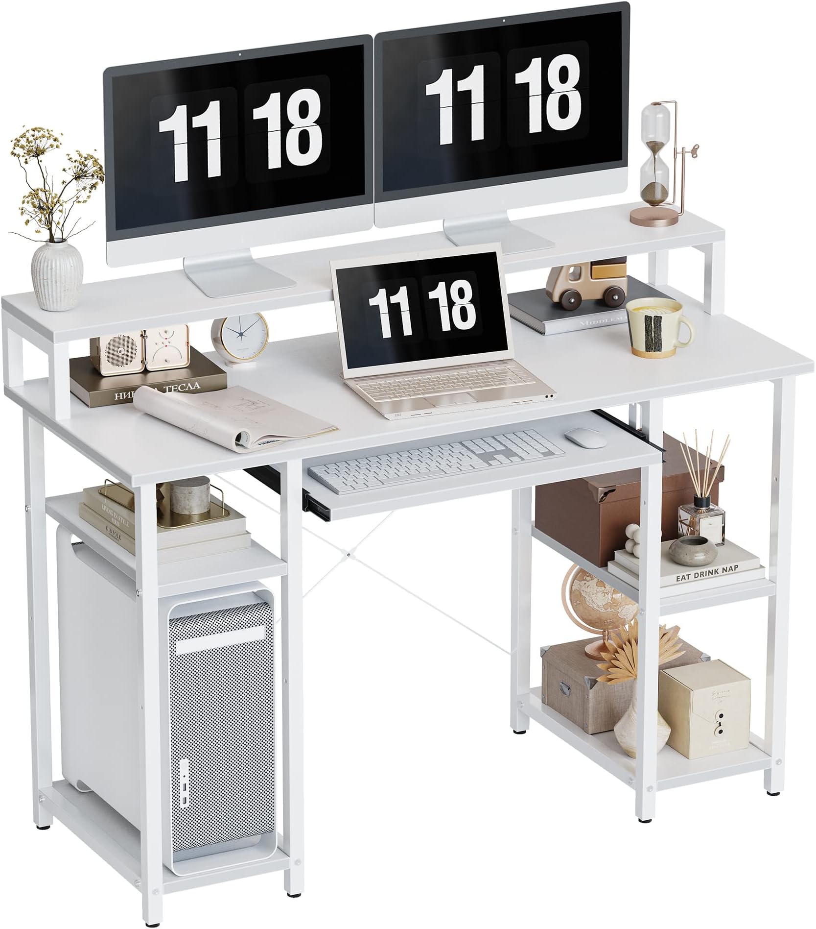 ODK Schreibtisch Weiß, Computertisch mit Schubladen, 120x48x90cm ...