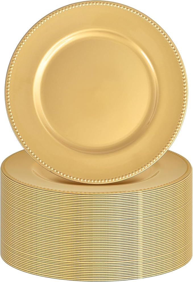 Amazon.com | FXKS 50 Pcs Gold Charger Plates Round Charger Plates13 ...