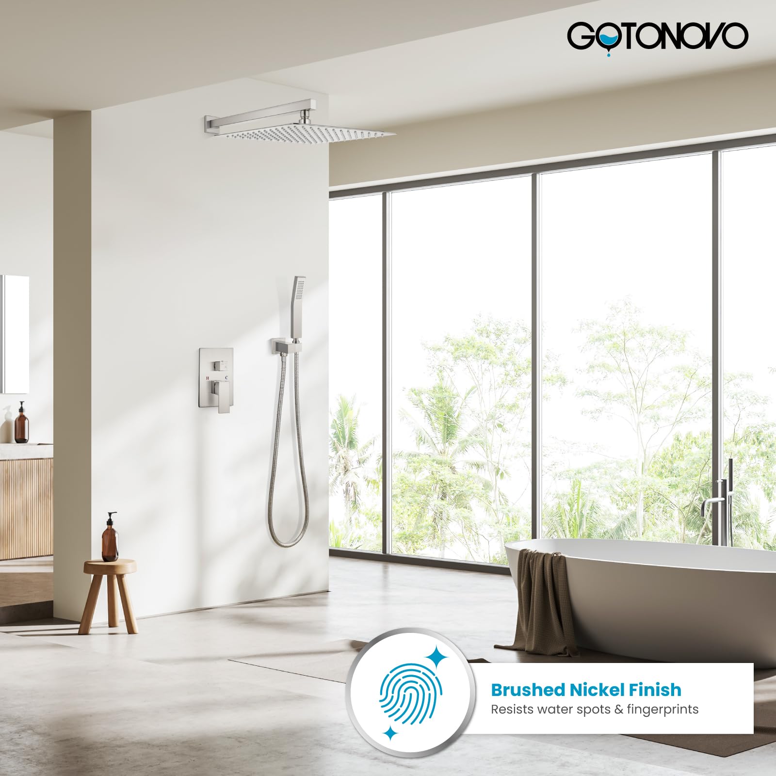 Snapklik.com : Gotonovo Rainfall Bathroom Shower System Rain Shower Head And Handle Set Wall ...