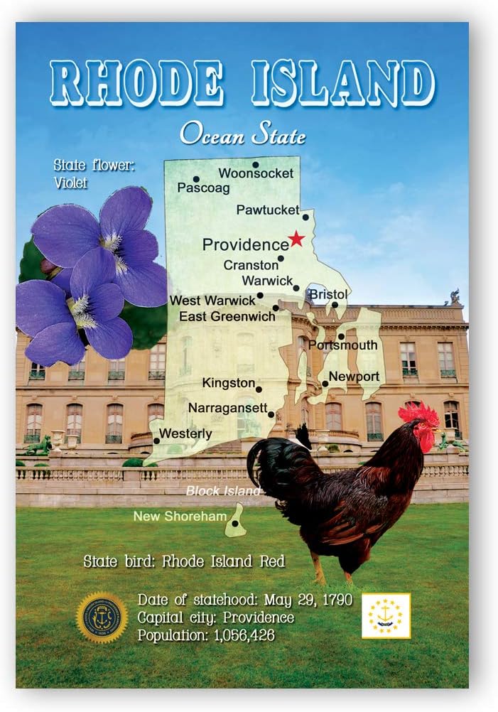 Amazon.com : RHODE ISLAND MAP postcard set of 20 identical postcards ...