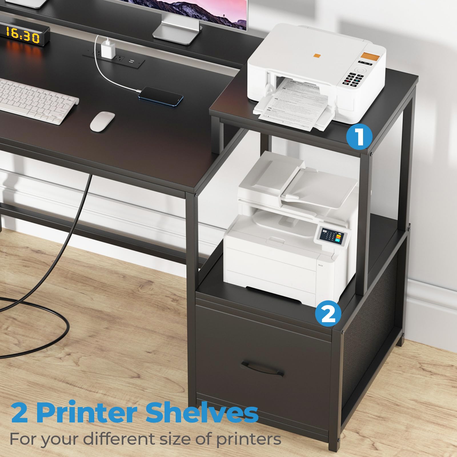 GreenForest L Shaped Gaming Desk with Drawers and Printer Stand, 69 ...