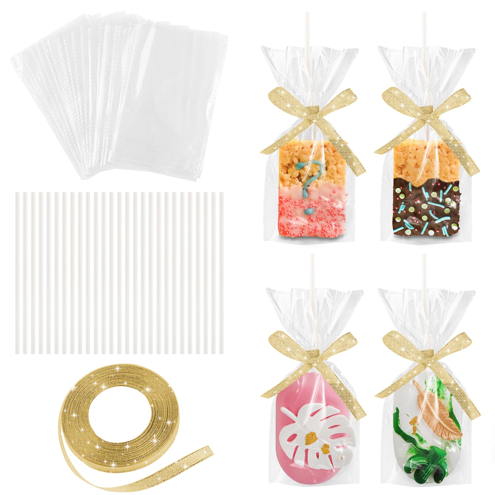 Amazon.com: 50 Pack Rice Krispy Treats Bag with Sticks Kit: Clear ...