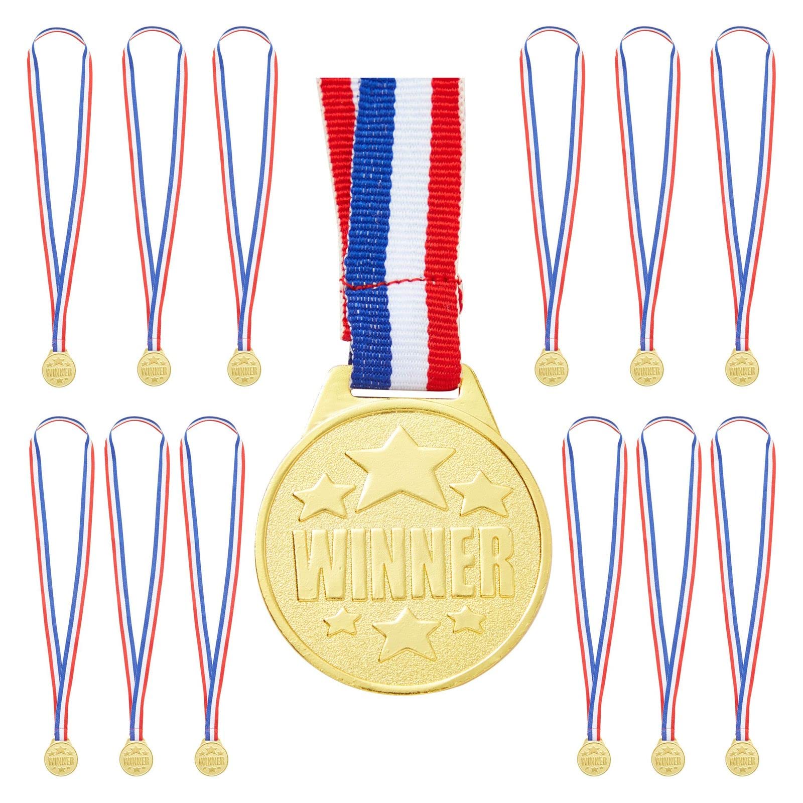 Juvale 12 Pack Winner Gold Medals for Kids, Award Ribbons ...