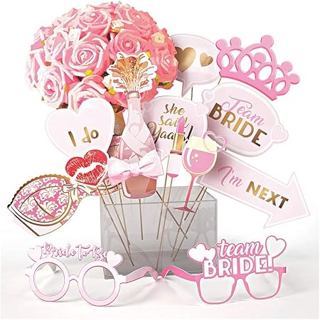 21 PCS Rose Gold Wedding Hen Party Photo Booth Props Botanical Bridal ...