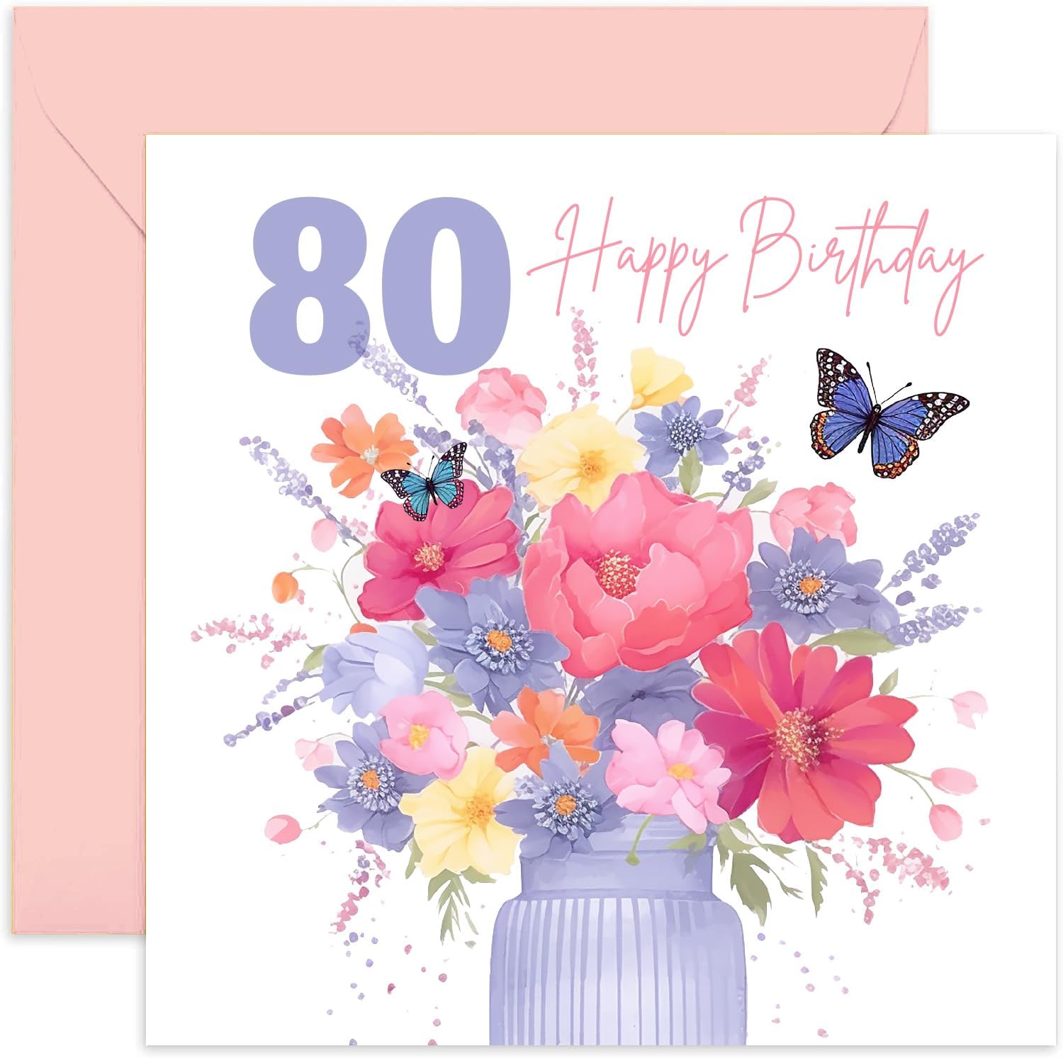 Amazon.com : Old English Co. Pastel Floral 80th Birthday Card for Her ...