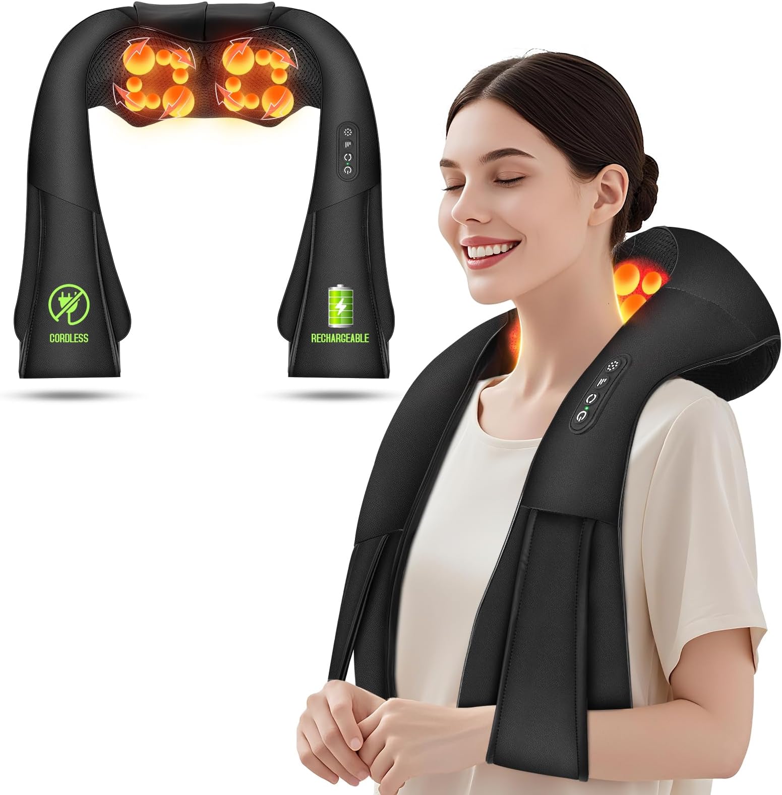 Amazon.com: Cordless Shiatsu Neck and Shoulder Massager, Back Massager ...