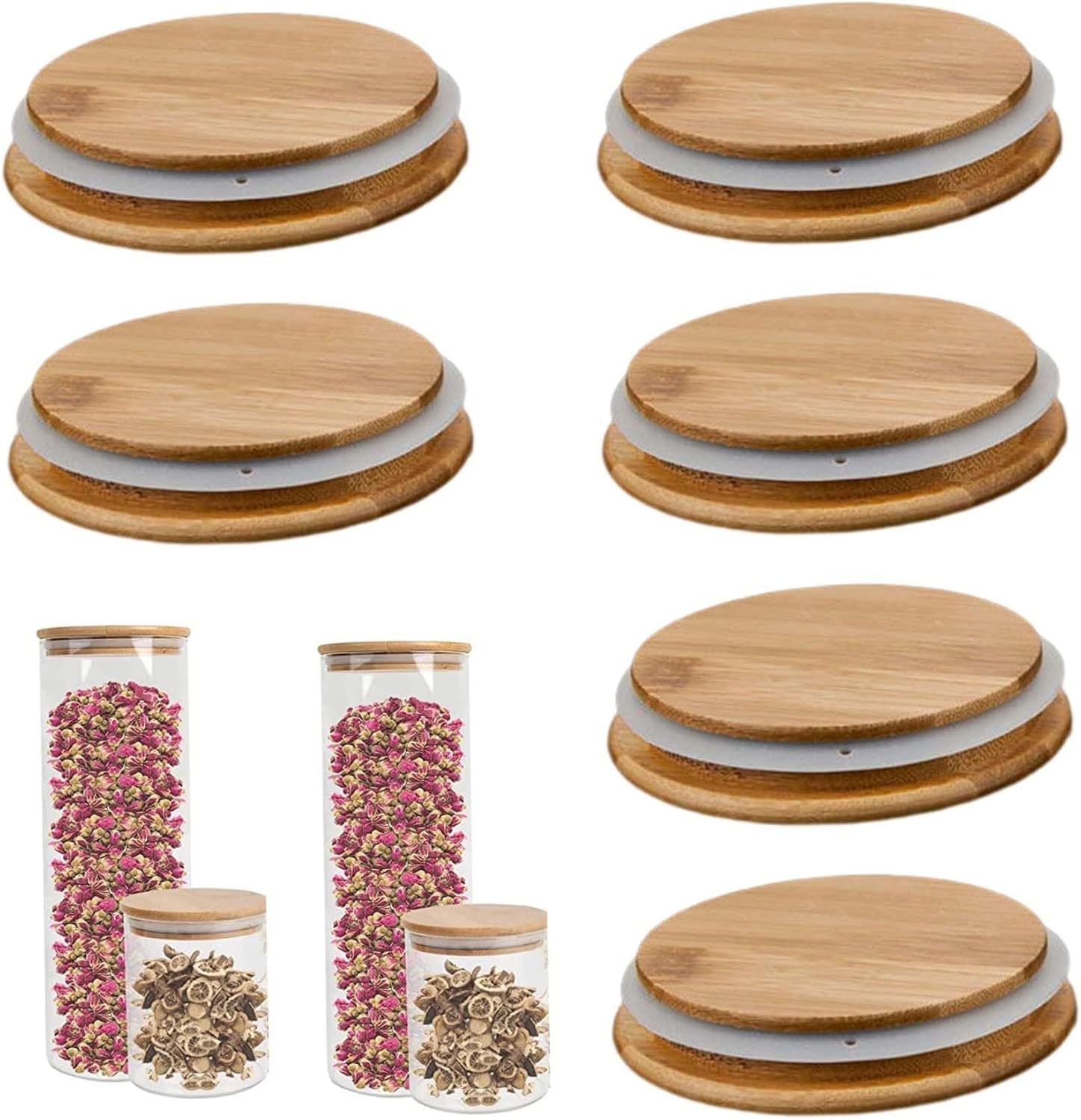Amazon.com: Wooden Mug Lids Jars Lids with Silicone Sealing Airtight ...