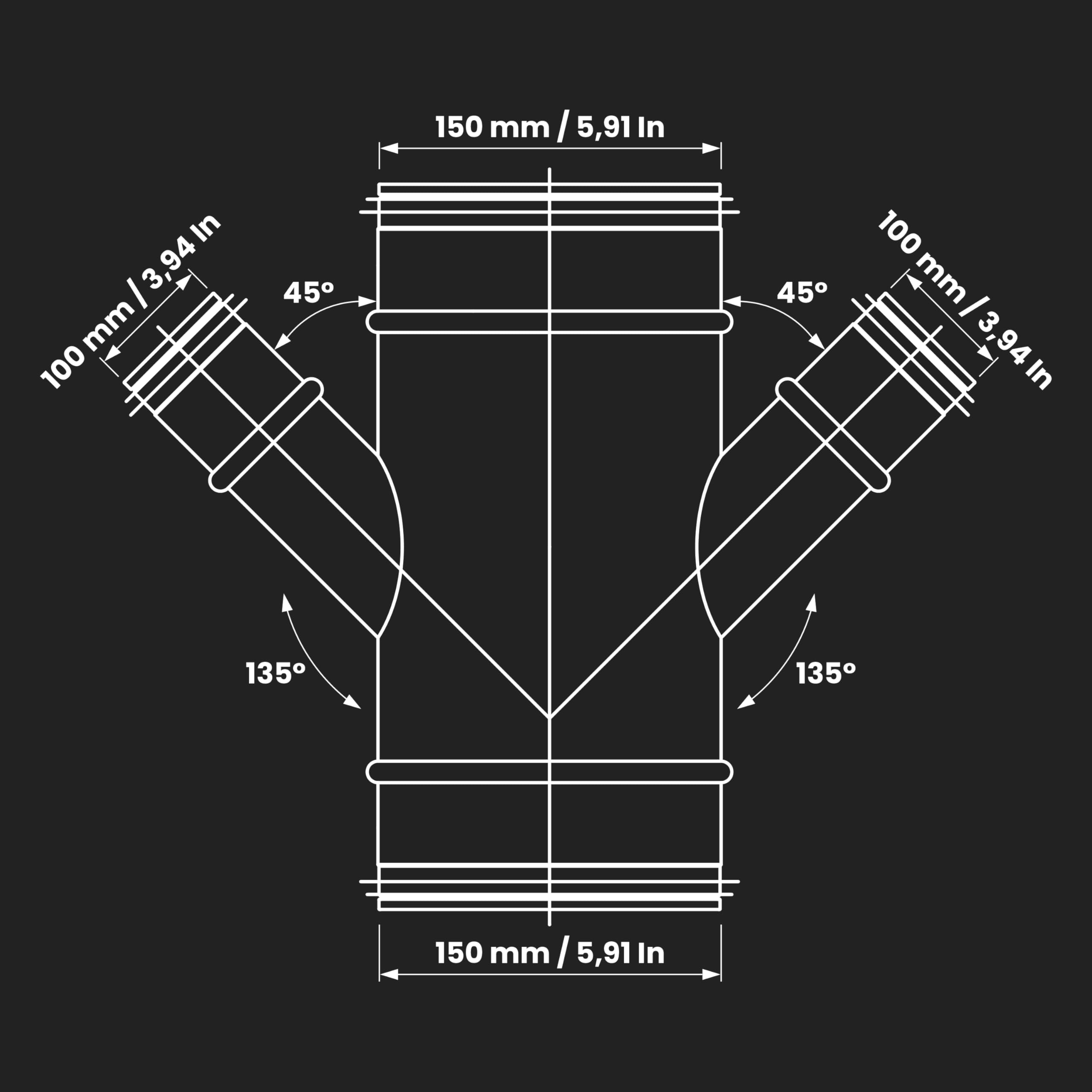 Snapklik.com : 6" Inch To 4" Inch Branches W-Shape Ducting Splitter ...