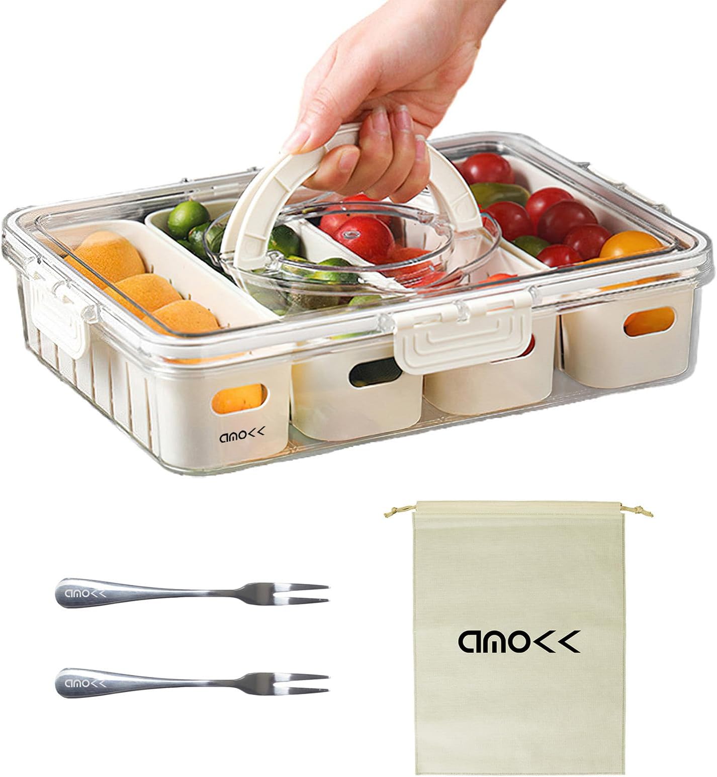 Amazon.com | amokk Divided Serving Tray with Lid and Handle Snackle Box ...