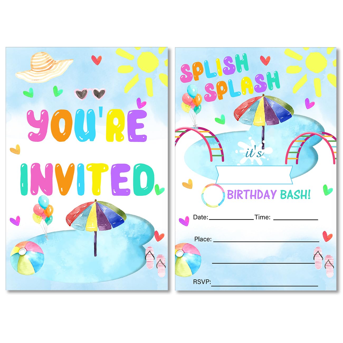 Pool Party Birthday Invitations Blank Birthday Thank You Notes Classic