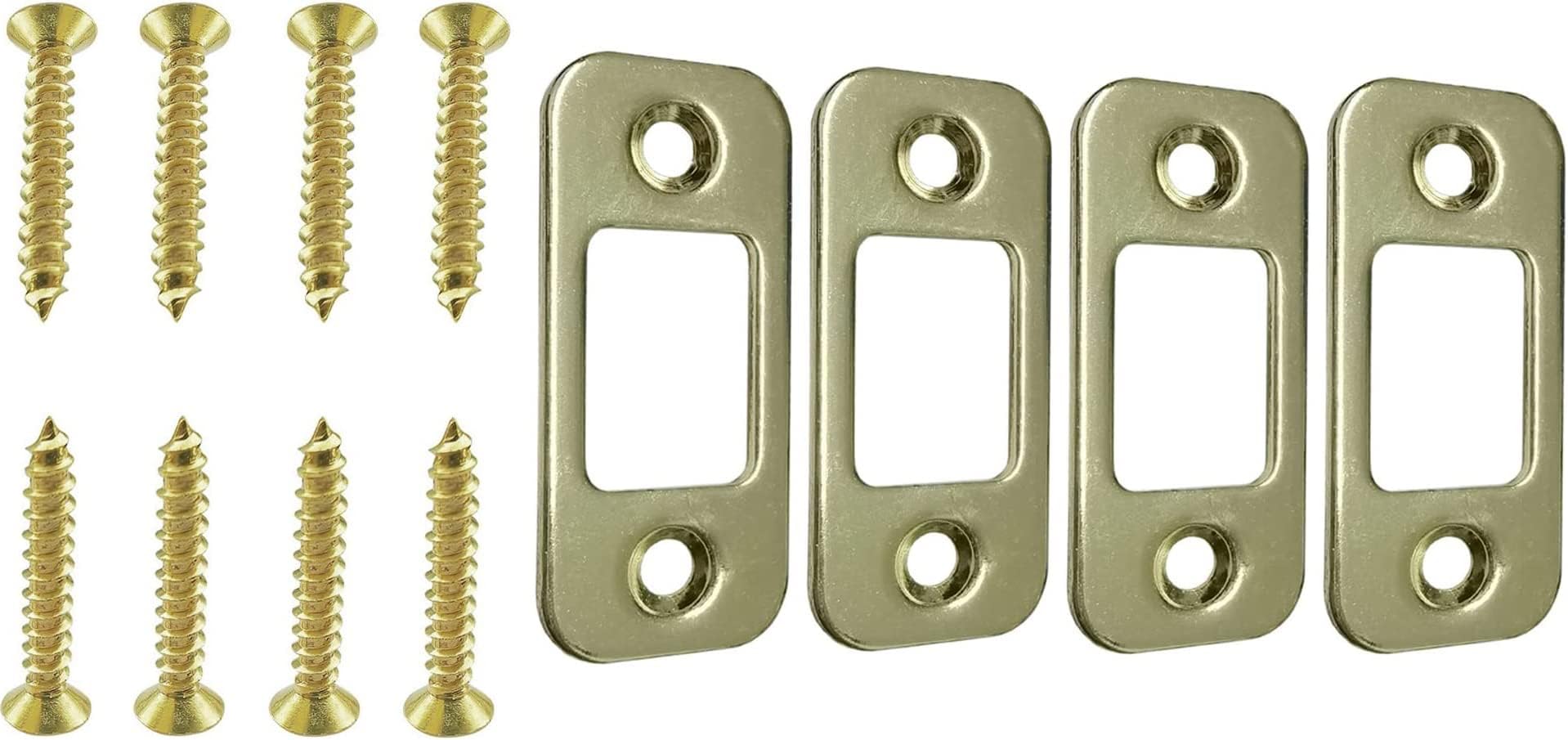 4 Pieces Round Corner Deadbolt Strike Plate 1" x 2-1/4" Polished Brass ...