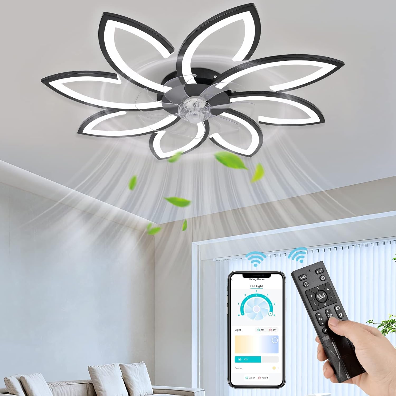 Amazon.com: Matalde Flower Ceiling Fan with Light Remote Control, Led ...